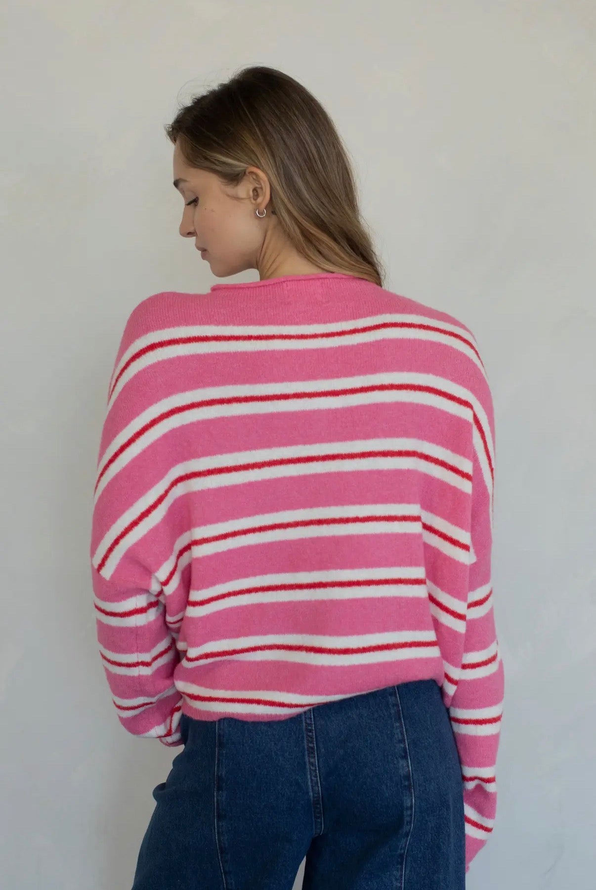 Maisie Sweater in Rose Varsity Stripe