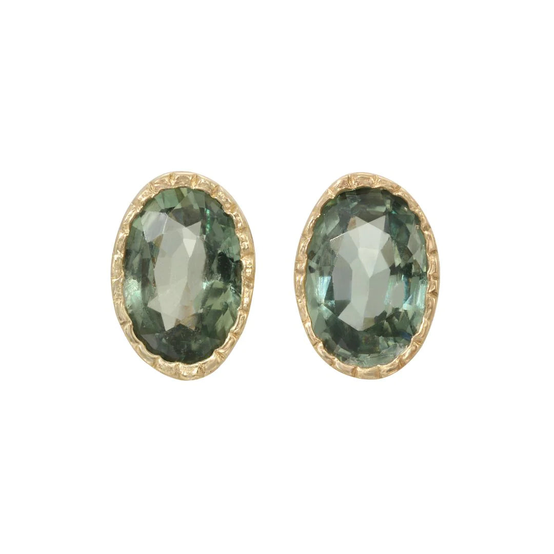 Green Sapphire Oval Wisp Earrings